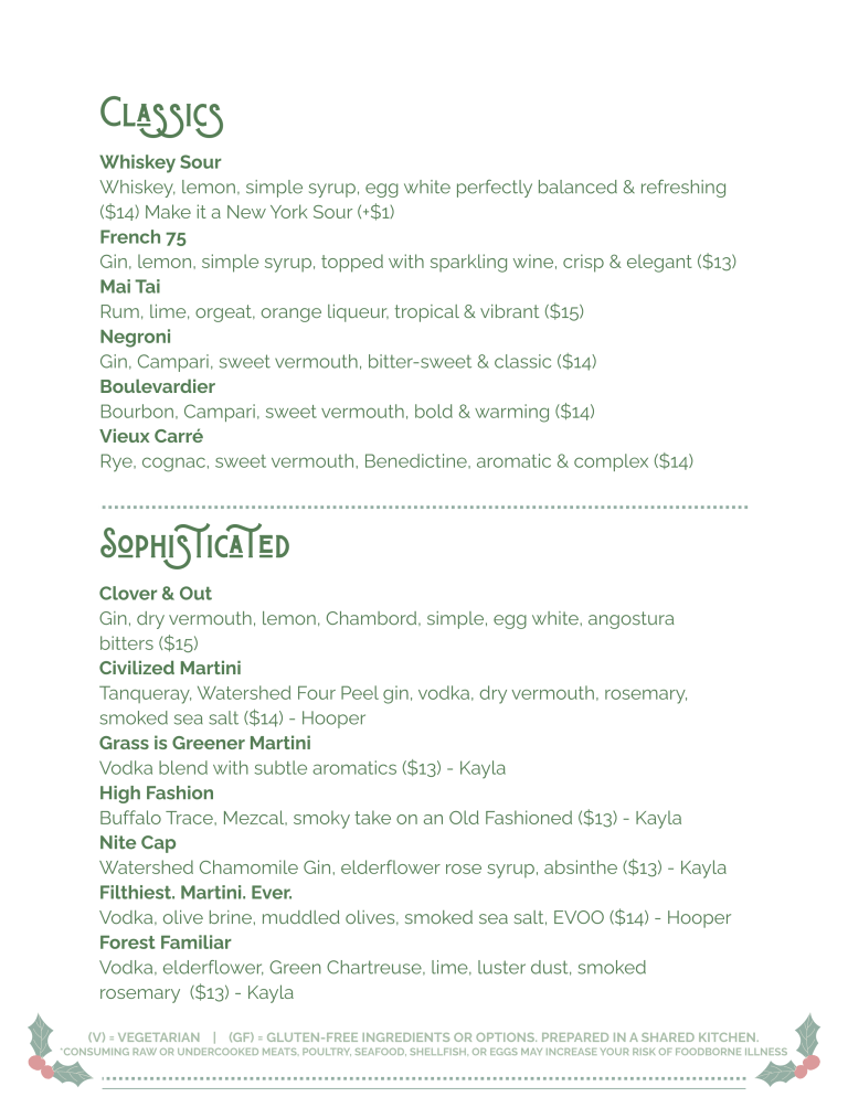 MENU – Hemingway's Underground