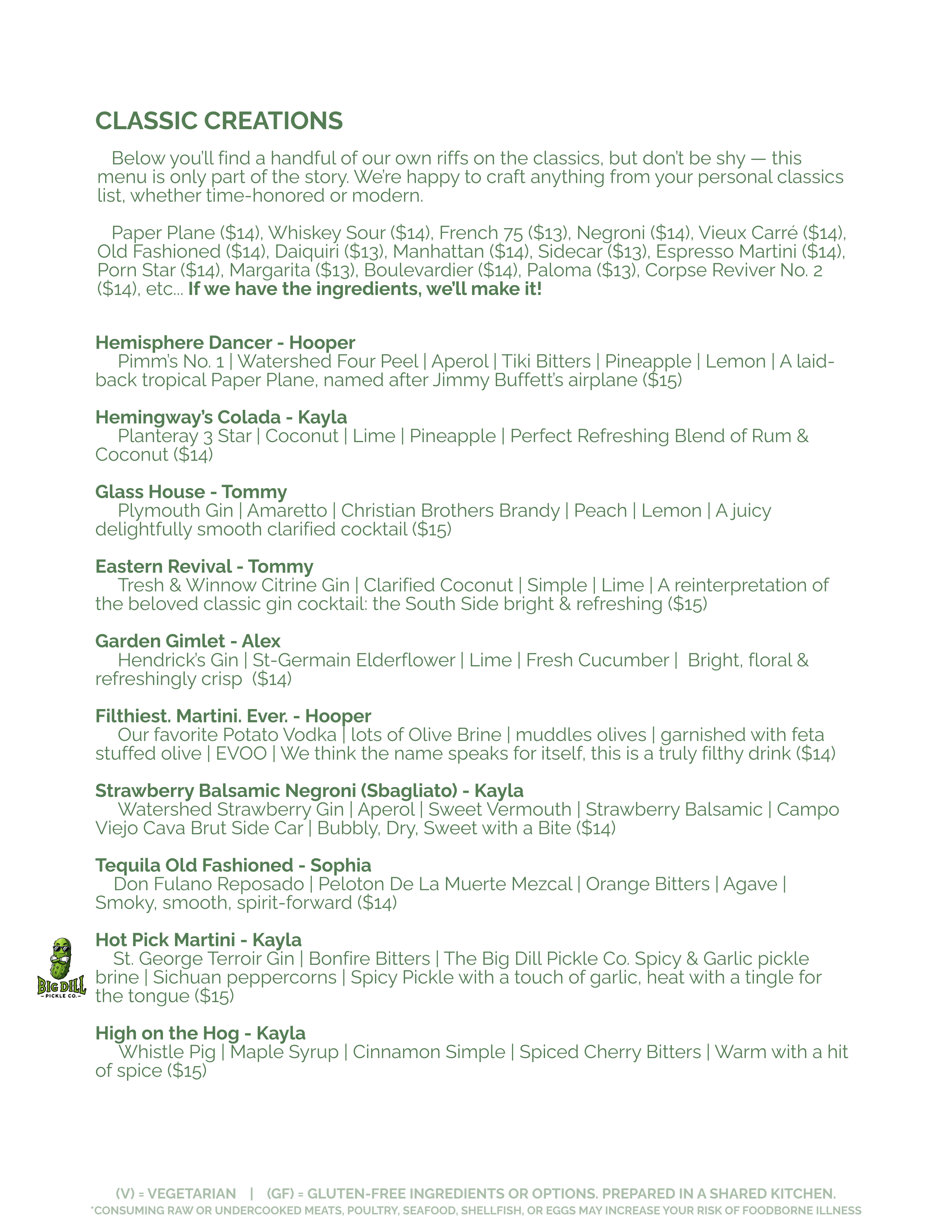 MENU – Hemingway's Underground